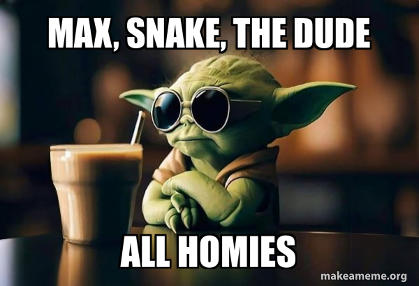 max, snake, the dude all homies - Cool Yoda (Sunglasses) Meme Generator