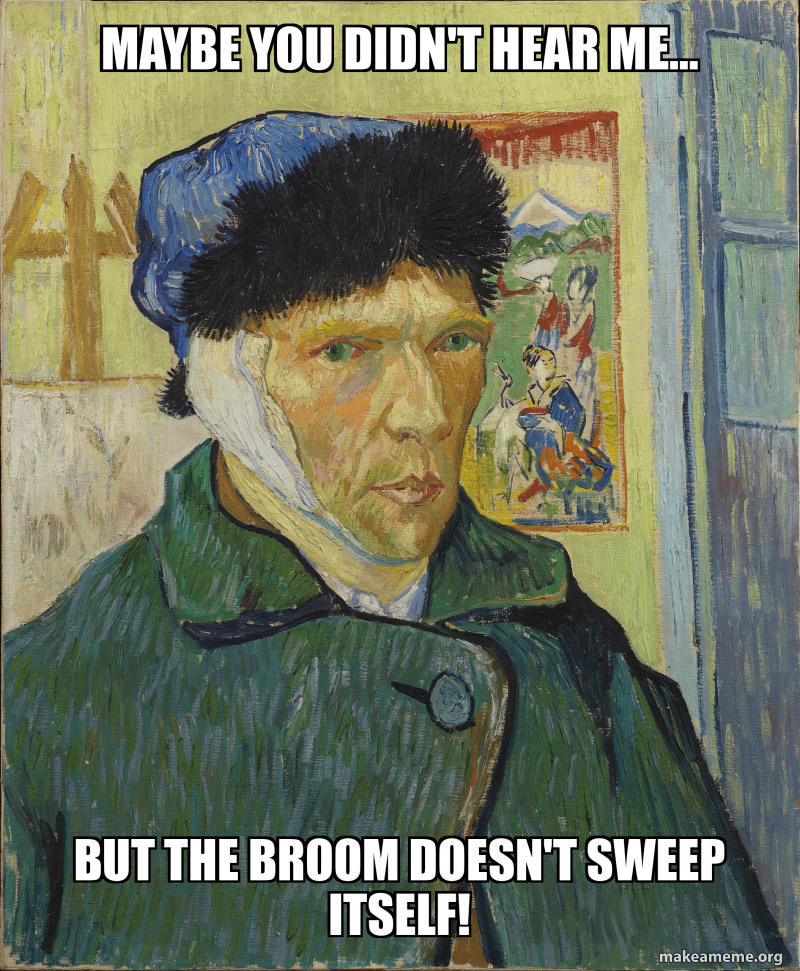 Maybe you didn't hear me... But the broom doesn't sweep itself! Meme ...
