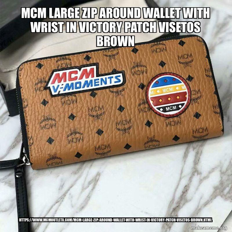 MCM Large Zip Around Wallet with Wrist In Victory Patch Visetos Brown ...