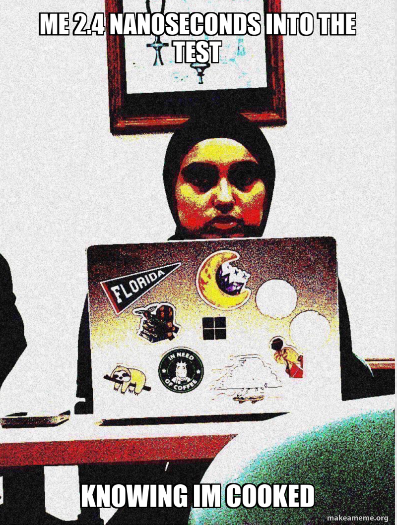 Me 2.4 nanoseconds into the test knowing im cooked Meme Generator
