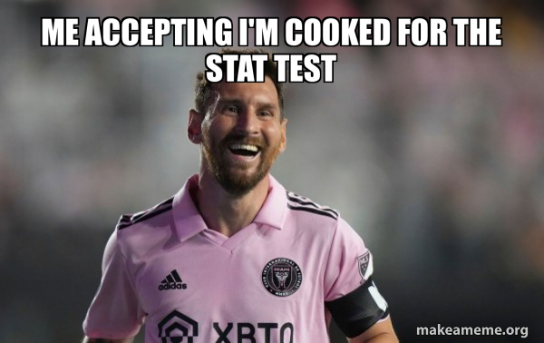 Me accepting I'm cooked for the stat test - Happy Messi Meme Generator