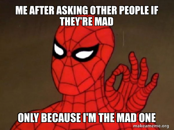 Me after asking other people if they're mad Only because I'm the mad ...
