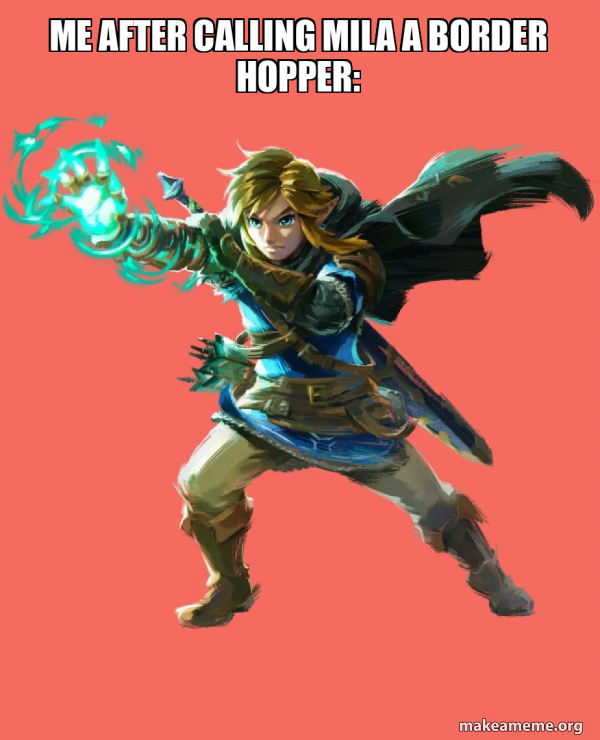 me after calling mila a border hopper: - Link from Zelda Meme Generator