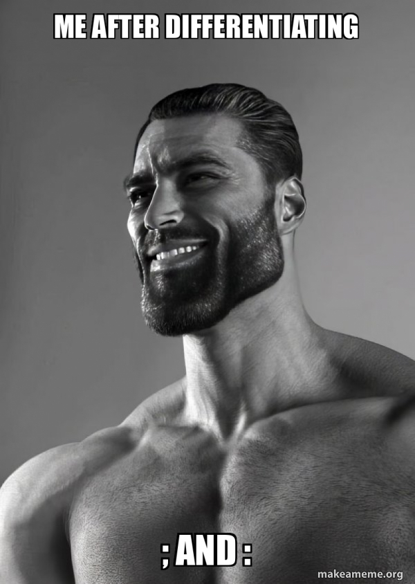 Me after differentiating ; and : - Gigachad Meme Generator