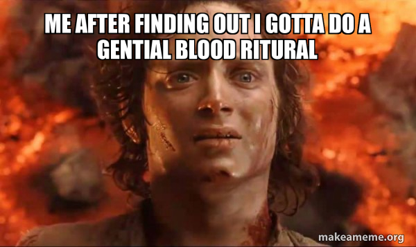 me after finding out i gotta do a gential blood ritural - Frodo it's ...