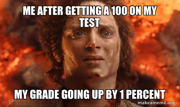 me after getting a 100 on my test my grade going up by 1 percent ...