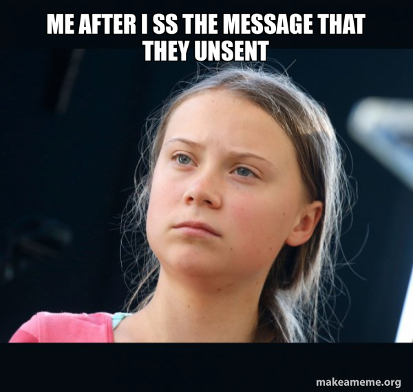 Me after I ss the message that they unsent - Greta Thunberg Meme Generator