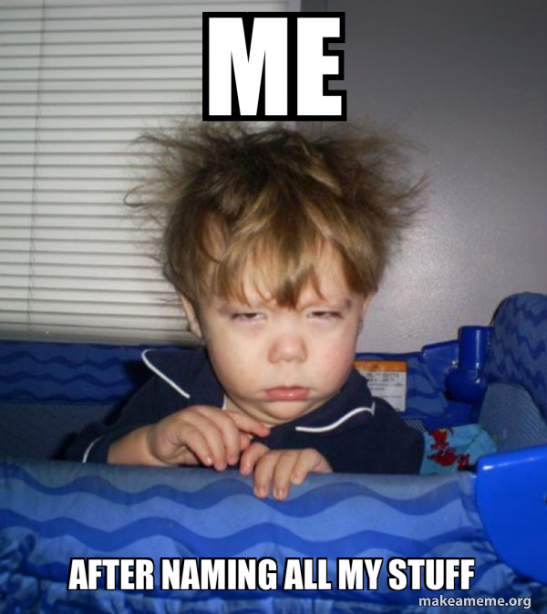 me after naming all my stuff - Monday Mornings Meme Generator