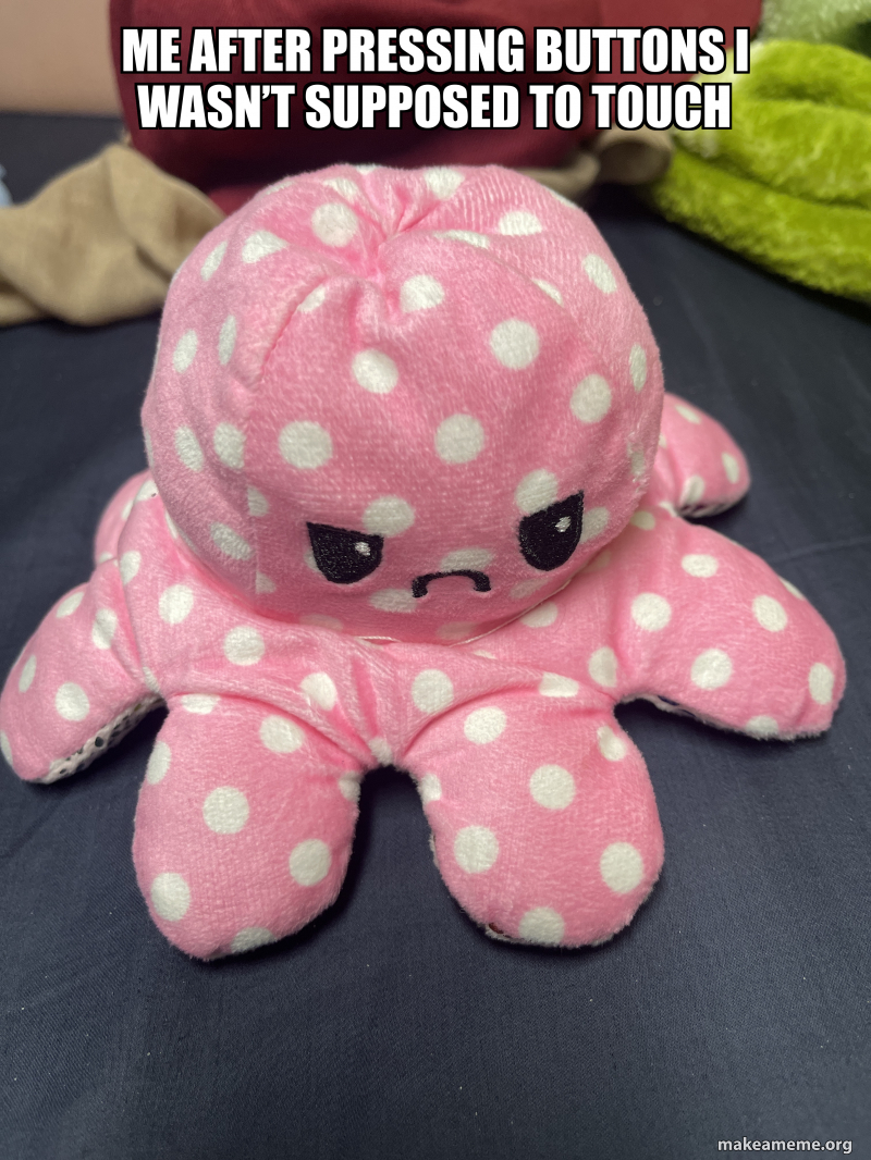 Me after PRESSING buttons i wasn’t supposed to touch Meme Generator