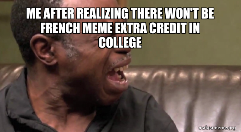 Me after realizing there won't be french meme extra credit in college ...