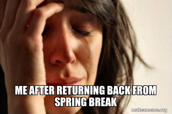 me after returning back from spring break - First World Problems Meme ...