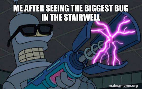 me after seeing the biggest bug in the stairwell - Blasting Bender Meme ...