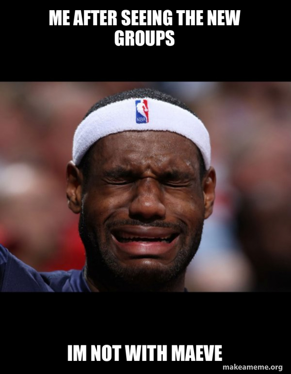 Me after seeing the new groups im not with maeve - Lebron Crying Meme ...