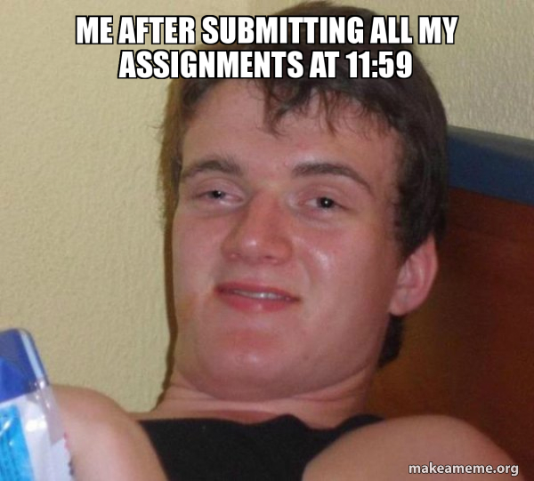 me after submitting all my assignments at 11:59 - [10] guy Meme Generator
