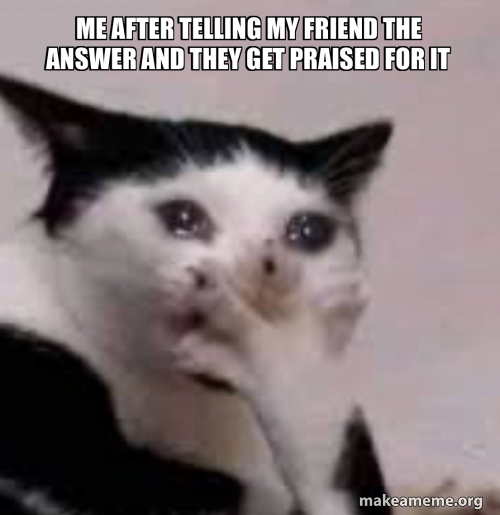 Me after telling my friend the answer and they get praised for it Meme ...