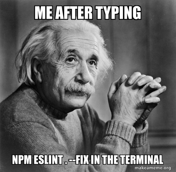 Me after typing npm eslint . --fix in the terminal - Serious Albert ...