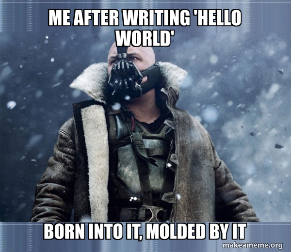 Me after writing 'Hello World' born into it, molded by it - Bane (born ...
