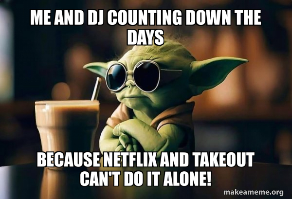 Me and DJ counting down the days Because Netflix and takeout can't do ...
