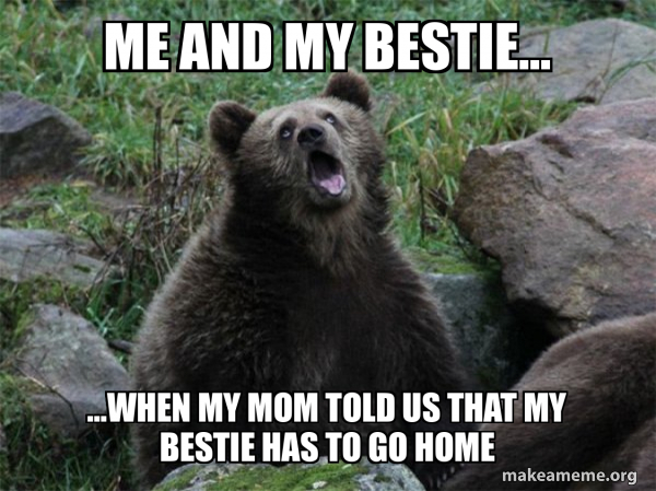 Me and my bestie... ...when my mom told us that my bestie has to go home - Sarcastic Bear Meme ...