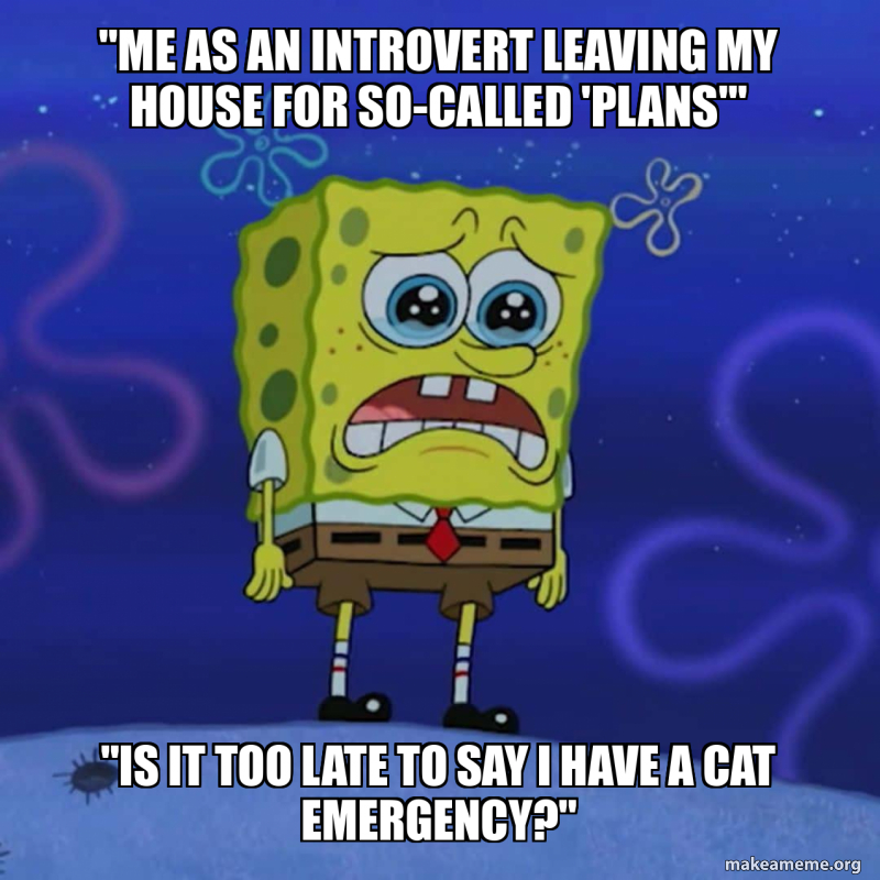 "Me as an introvert leaving my house for so-called 'plans'" "Is it too ...