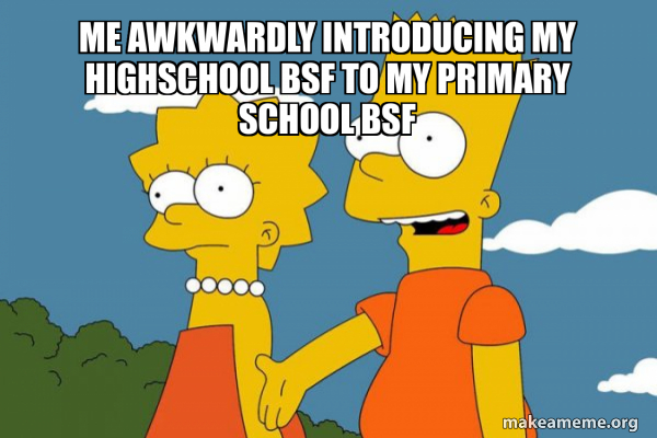 Me awkwardly introducing my highschool bsf to my primary school bsf ...