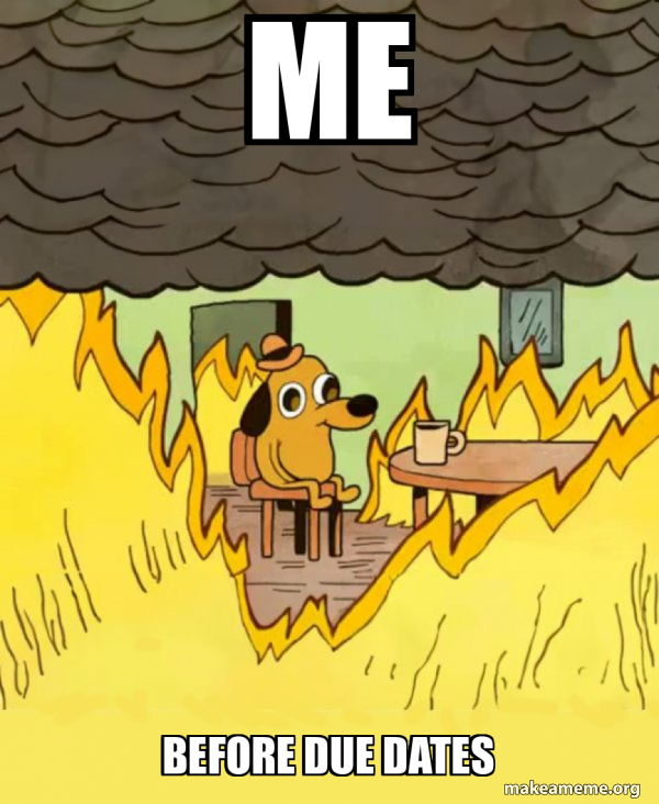 ME before due dates - This Is Fine Meme Generator