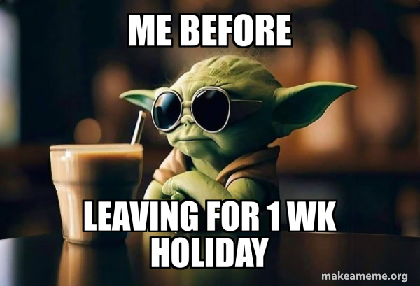 me before leaving for 1 wk holiday - Cool Yoda (Sunglasses) Meme Generator