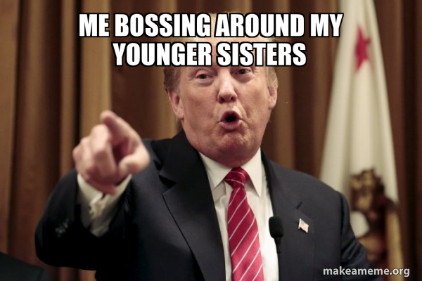 Me bossing around my younger sisters - Donald Trump Says Meme Generator