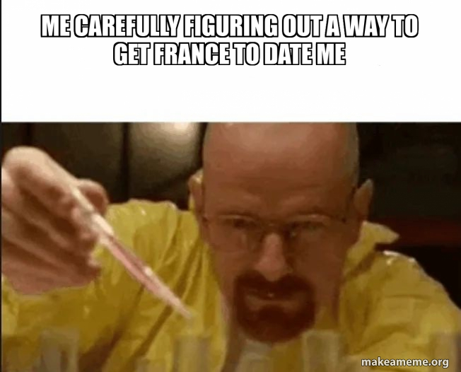 Me carefully figuring out a way to get France to date me Meme Generator