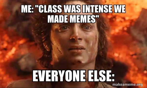 Me: "class was intense we made memes" Everyone else: - Frodo it's over ...