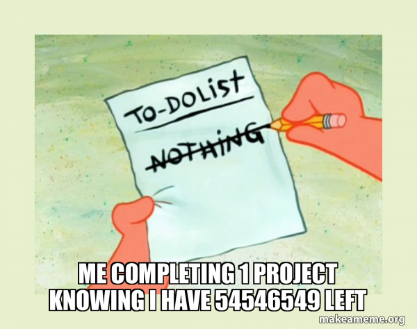 me completing 1 project knowing i have 54546549 left - To Do List ...