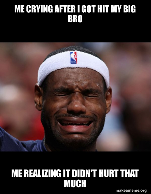 Me crying after I got hit my big bro Me realizing it didn't hurt that much - Lebron Crying Meme ...
