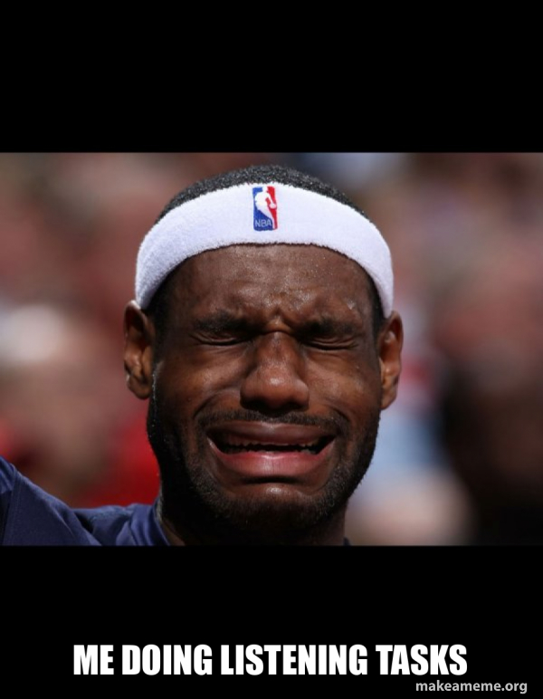 me doing listening tasks - Lebron Crying Meme Generator