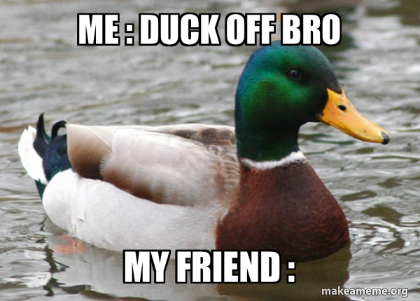me : duck off bro my friend : - Actual Advice Mallard Meme Generator