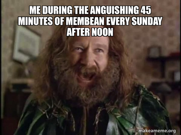 me during the anguishing 45 minutes of membean every sunday after noon ...