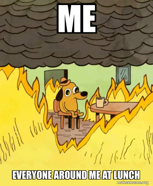 Me Everyone around me at lunch - This Is Fine Meme Generator