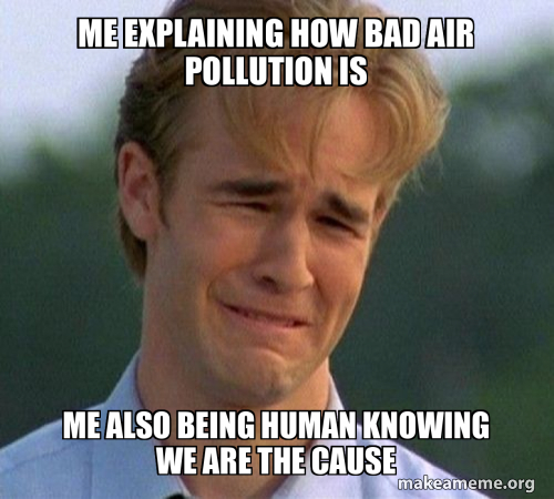 Me explaining how bad air pollution is Me also being human knowing we ...