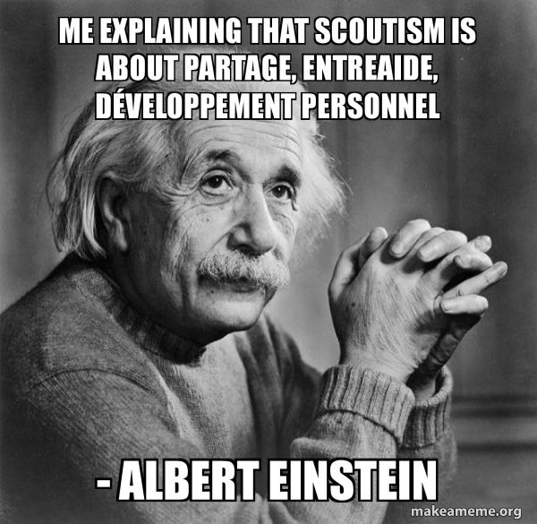 me explaining that scoutism is about partage, entreaide, dÃ©veloppement ...