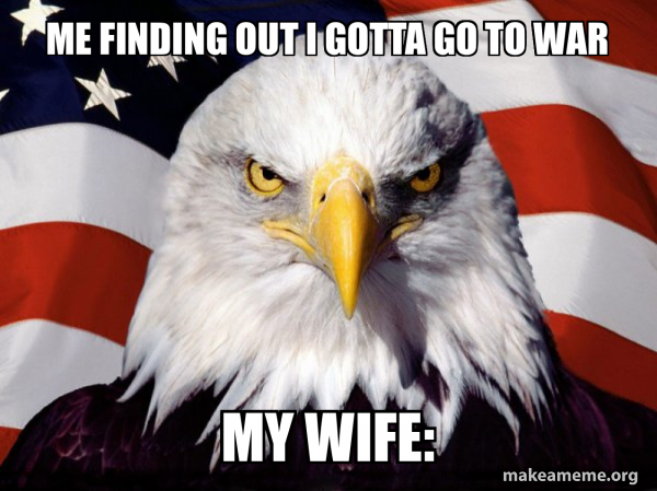 me finding out i gotta go to war my wife: - American Pride Eagle Meme ...