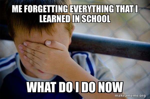 Me forgetting everything that I learned in school What do I do now ...