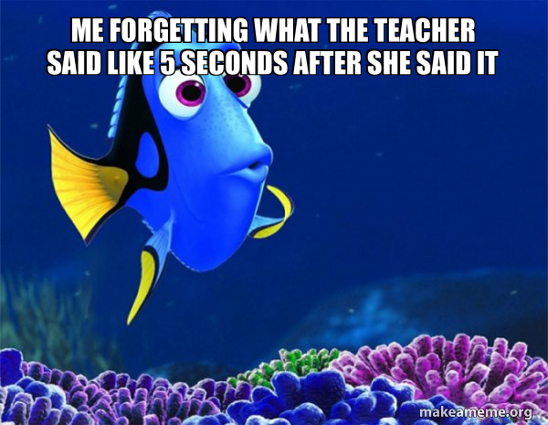 me forgetting what the teacher said like 5 seconds after she said it ...