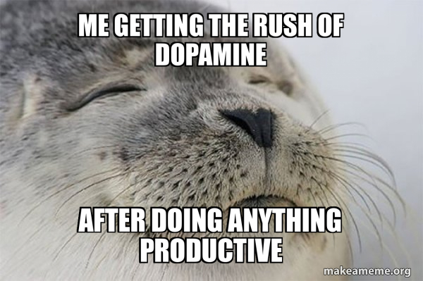 me getting the rush of dopamine After doing anything productive ...