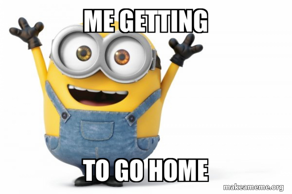 Me getting To go home - Happy Minion Meme Generator