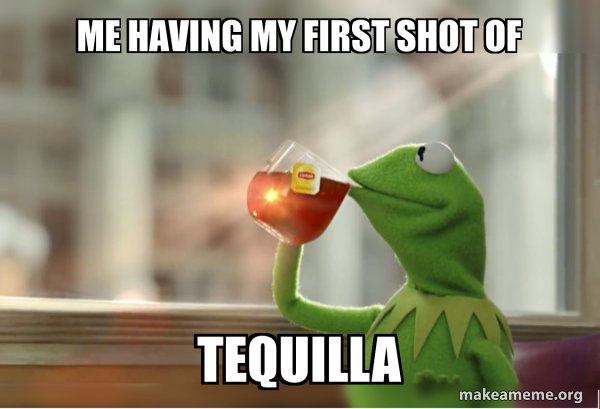ME HAVING MY FIRST SHOT OF TEQUILLA - Kermit Drinking Tea Meme Generator