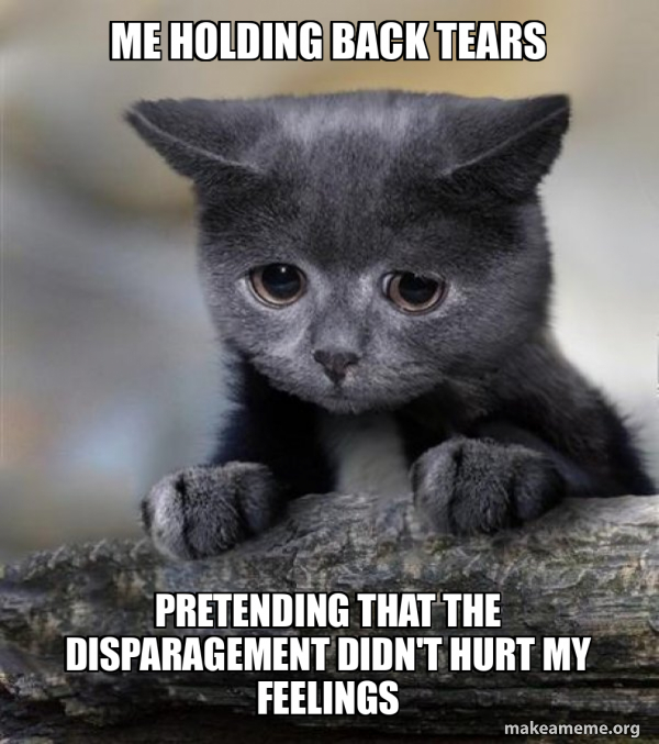 ME HOLDING BACK TEARS PRETENDING THAT THE DISPARAGEMENT DIDN'T HURT MY ...