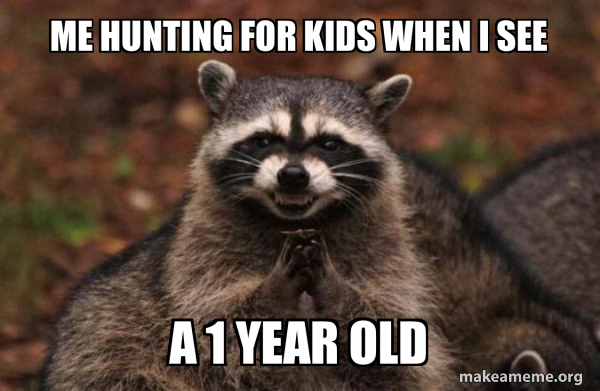 me hunting for kids when I see a 1 year old - Evil Plotting Raccoon ...