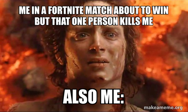 Me in a Fortnite match about to win but that one person kills me Also ...