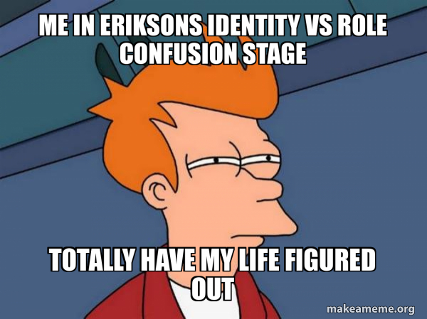 Me in Eriksons Identity vs Role Confusion stage Totally have my life ...