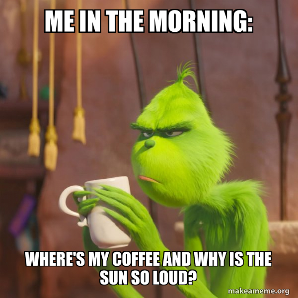 Me in the morning: Where's my coffee and why is the sun so loud ...