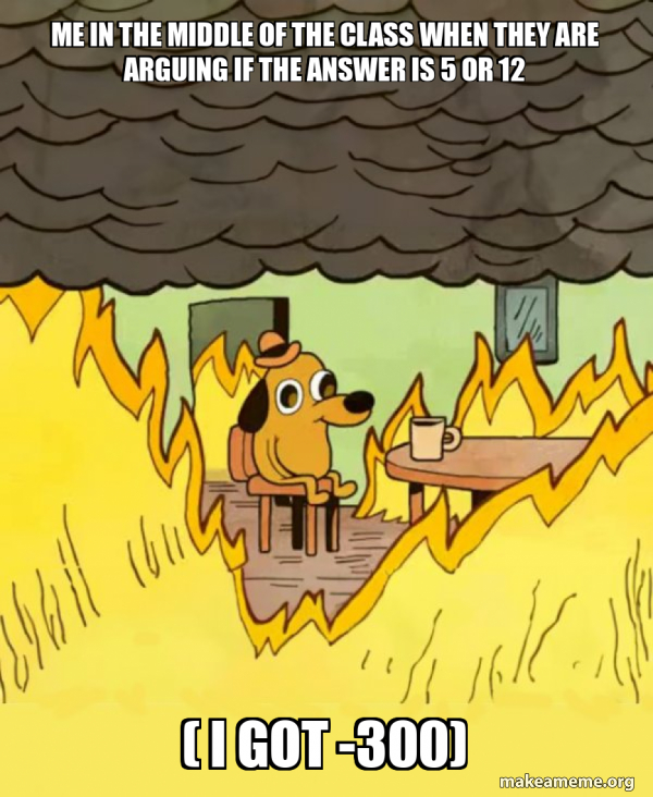 me in the middle of the class when they are arguing if the answer is 5 ...